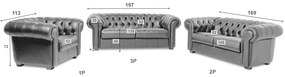 Celokožená sedací souprava Chesterfield 3+2+1, šedá (Rimini )