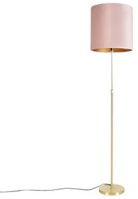 Stojací lampa zlatá/mosazná s růžovým sametovým stínítkem 40/40 cm - Parte