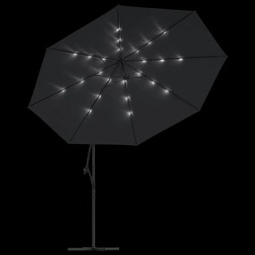 Boční zahradní slunečník s LED osvětlením černý 350 cm 313784