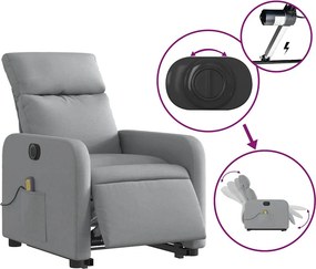 Elektrické zvedací masážní polohovací křeslo světle šedé textil 3206726