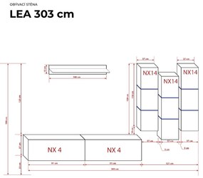Ral Obývací stěna LEA 2, 303 cm - Černý lesk