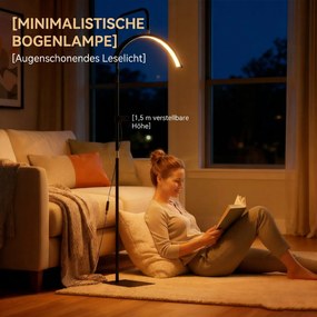 HOMCOM LED půlměsíční řasová lampa s držákem na telefon, 350° otočná, beauty ringlight, teplá lampa s nastavitelnou výškou