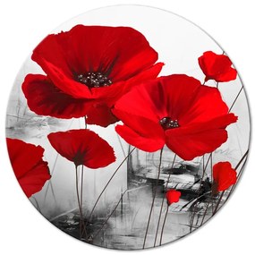 Kulatý obraz Květovaný příběh - červené máky na abstraktním šedém pozadí