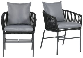 Sada 2 zahradních židlí Outsunny s polštáři, nosnost až 120 kg, zakřivený sedák ve stylu boho, kovový rám 57 x 60 x 71 cm, černá