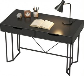 HOMCOM psací stůl s 2 zásuvkami, moderní design s kovovým rámem pro domácí kancelář a ložnici — 120 x 60 x 77 cm, černý