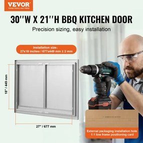 BBQ přístupová dvířka, 762 × 532 mm dvojitá venkovní kuchyňská dvířka