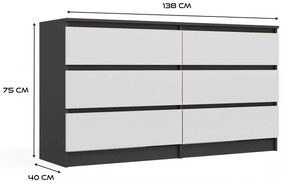 Široká šuplíková komoda TAAVI - antracitová / bílá