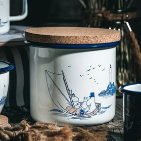 Dóza s víkem Moomins Sailors 1,3l, smalt-korek / bílo-modrá