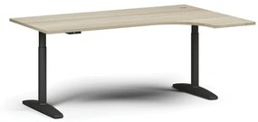Výškově nastavitelný stůl OBOL, elektrický, 675-1325 mm, rohový pravý, deska 1800x1200 mm, černá zaoblená podnož, dub přírodní