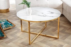 Noble Home Bílý/zlatý kulatý konferenční stolek Elegance 80 cm