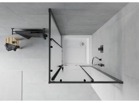 Mexen Rio, čtvercový sprchový kout s posuvnými dveřmi 70 (dveře) x 70 (dveře) x 190 cm, 5mm sklo námraza, černý profil + bílá sprchová vanička RIO, 860-070-070-70-30-4510