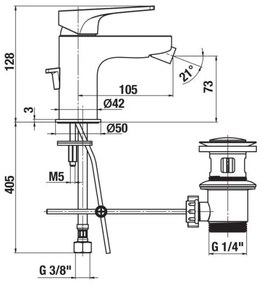 JIKA H3411X10041111 - Bidetová baterie + výpusť bez přepadu CUBITO 12,8 cm chrom
