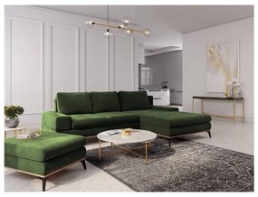 Lahvově zelená rozkládací rohová pohovka Windsor &amp; Co Sofas Planet, pravý roh