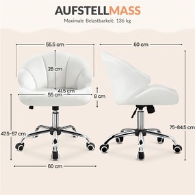Kancelářská židle Yaheetech – bílá, 60 cm (šířka) × 60 cm (hloubka) × 76,5 cm – 86 cm (266901824875)