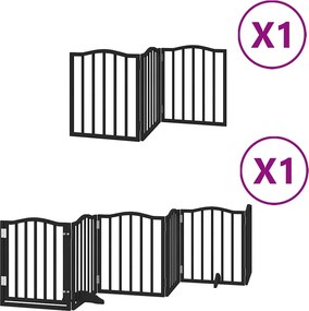 Zábrana pro psy s dvířky skládací 9 panelů černá 450 cm topol 3155597