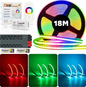 Set 18M Led pásek Cob Rgb 840 diod 15W 24V s dálkovým ovládáním a napájecím zdrojem