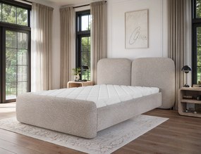 Postel Ollival 180x200, s kovovým roštem a úložným prostorem, béžové bouclé