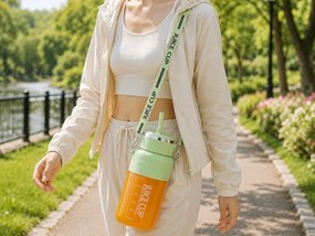 Verk Group Láhev s mixérem usb 1200 ml, hrnek na smoothie, šejker se slámkou a páskem