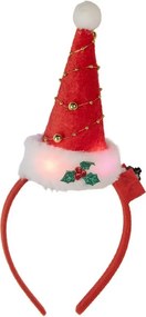 Červená vánoční svítící čelenka s čepicí Santa - 12*7*27 cm