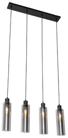 Moderní závěsné svítidlo černé s kouřovým sklem 4-světlo - Stavelot