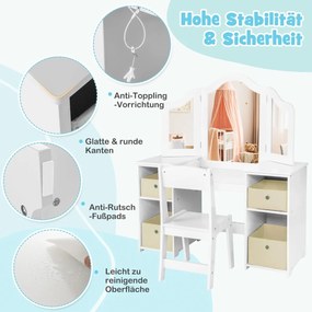 Costway 2 v 1 Dětský toaletní stolek s odnímatelným zrcadlem a úložnými boxy