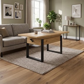 Rozkládací polohovací konferenční stolek HOGO 3v1 | 120-157x62,5-74,5x67 cm | síla horní desky 32 mm | dub artisan/černé nohy