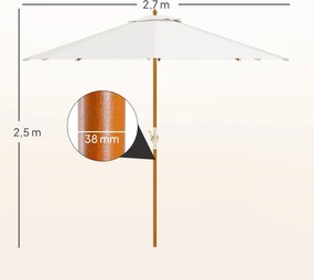 Outsunny dřevěný slunečník dřevěný slunečník zahradní slunečník balkonový slunečník 2,5 m krémový | Aosom