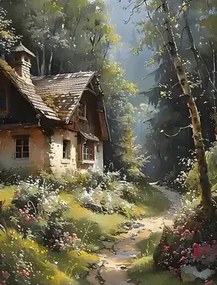 NORIMPEX Diamantové malování Chata v lese / 30x40 cm