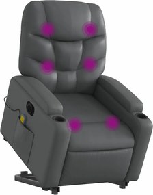 Elektrické zvedací masážní polohovací křeslo šedé umělá kůže 3204682