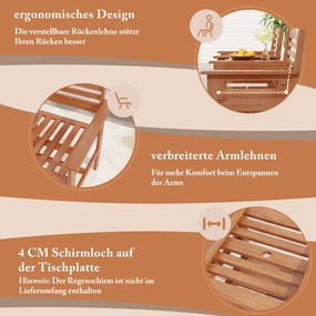 Costway Dřevěná sedací souprava s konferenčním stolkem a otvorem na deštník.