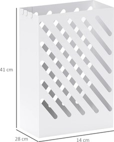 Stojan na deštníky s odkapávací miskou, 4 háčky, ocel, 28L x 14W x 41H cm, bílý