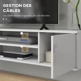 HOMCOM Nástěnný televizní stolek v moderním stylu - 2 skříňky, 2 centrální nika a 2 otvory pro správu kabelů 140 x 30 cm bílá