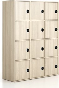 Kancelářská skříň FRAME, 12x dveře, 1299 x 450 x 1735 mm, RFID zámek, dub přírodní