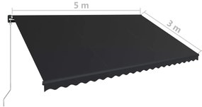 Ručně zatahovací markýza 500 x 300 cm antracitová,  3051241