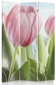 Ozdobný paraván Květiny Tulipány Příroda - 110x170 cm, třídílný, obustranný paraván 360°