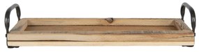 Dřevěný podnos s kovovými uchy Tailer – 41x14x7 cm