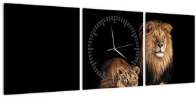 Obraz - Lev a lvice (s hodinami) (90x30 cm)