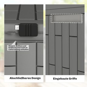 Zahradní truhlík 227 litrů Vodotěsný uzamykatelný truhlík odolný proti UV záření Dřevěný truhlík na zahradní polštáře 106,5x43x54,5 cm Šedý