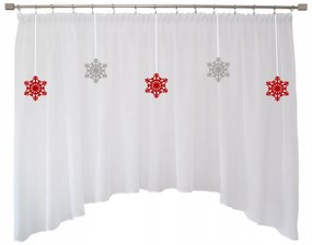 Hotová voálová vánoční záclona červeno-šedé vločky, výška 145cm, různé rozměry, bílá Šířka: 300cm