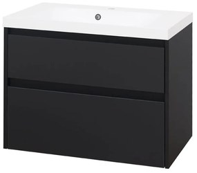 Mereo Mereo, Opto, koupelnová skříňka s umyvadlem z litého mramoru 81 cm, bílá, dub, bílá/dub, černá, CN941M