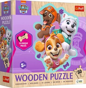 _Ostatní 1_ TREFL DŘEVO Puzzle obrysové Tlapková Patrola Veselá štěňata 20x26cm 50 dílků tr20258