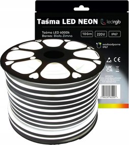 Led pásek Neon 2835 220V 230V 100m Rolka 6000K Bílá Studená Voděodolná IP67