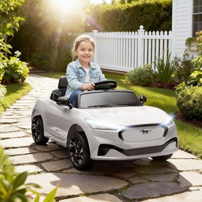 AIYAPLAY dětské elektrické auto Ford Mustang Mach-E, oficiálně licencované, 12 V, dálkové ovládání 2,4 G, 2 motory, 92x55x44 cm, bílé