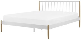 Bílá postel se světle hnědými nohami a roštem  160 x 200 cm MAURS Beliani