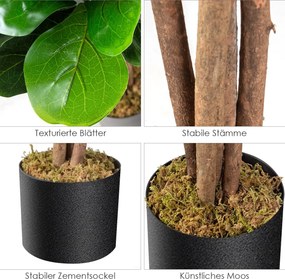 Costway 120 cm umělý fíkovník umělá rostlinná dekorace s květináčem, zelený