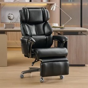 Aosom Kancelářské křeslo s masážní a vyhřívací funkcí, ergonomická kancelářská židle s umělou kůží, vysouvací opěrka nohou, nastavitelná opěradlo, 85…