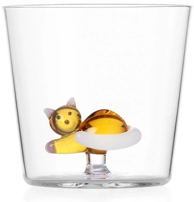 Ichendorf Milano designové sklenice na vodu Tabby Cat Tumbler Lying Amber Cat with White Tail