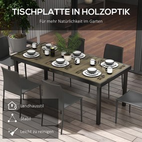 Zahradní stůl Outsunny z hliníku pro 8 osob s lamelovým vrchem na terasu a balkon 190x90x74 cm Přírodní a černá
