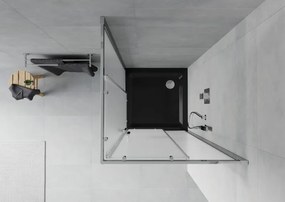 Mexen Rio, čtvercový sprchový kout s posuvnými dveřmi 80 x 80 cm, 5mm šedé sklo, chromový profil + černá sprchová vanička Rio, 860-080-080-01-30-4070