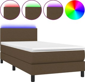 Box spring postel s matrací a LED tmavě hnědá 90x200 cm textil 3132968
